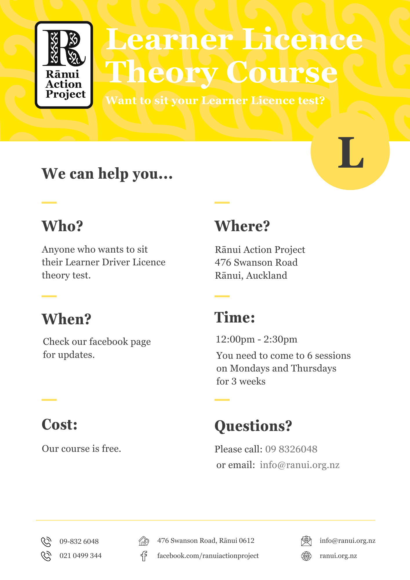 Driver Licence Programme — Ranui Action Project