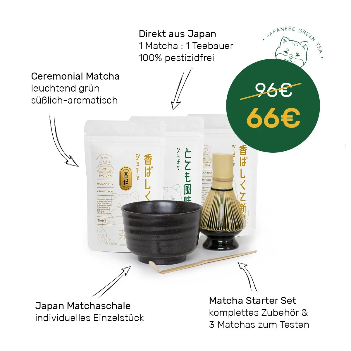 MATCHA STARTER SET KANZEN - SHO CHA - Green tea from Japan