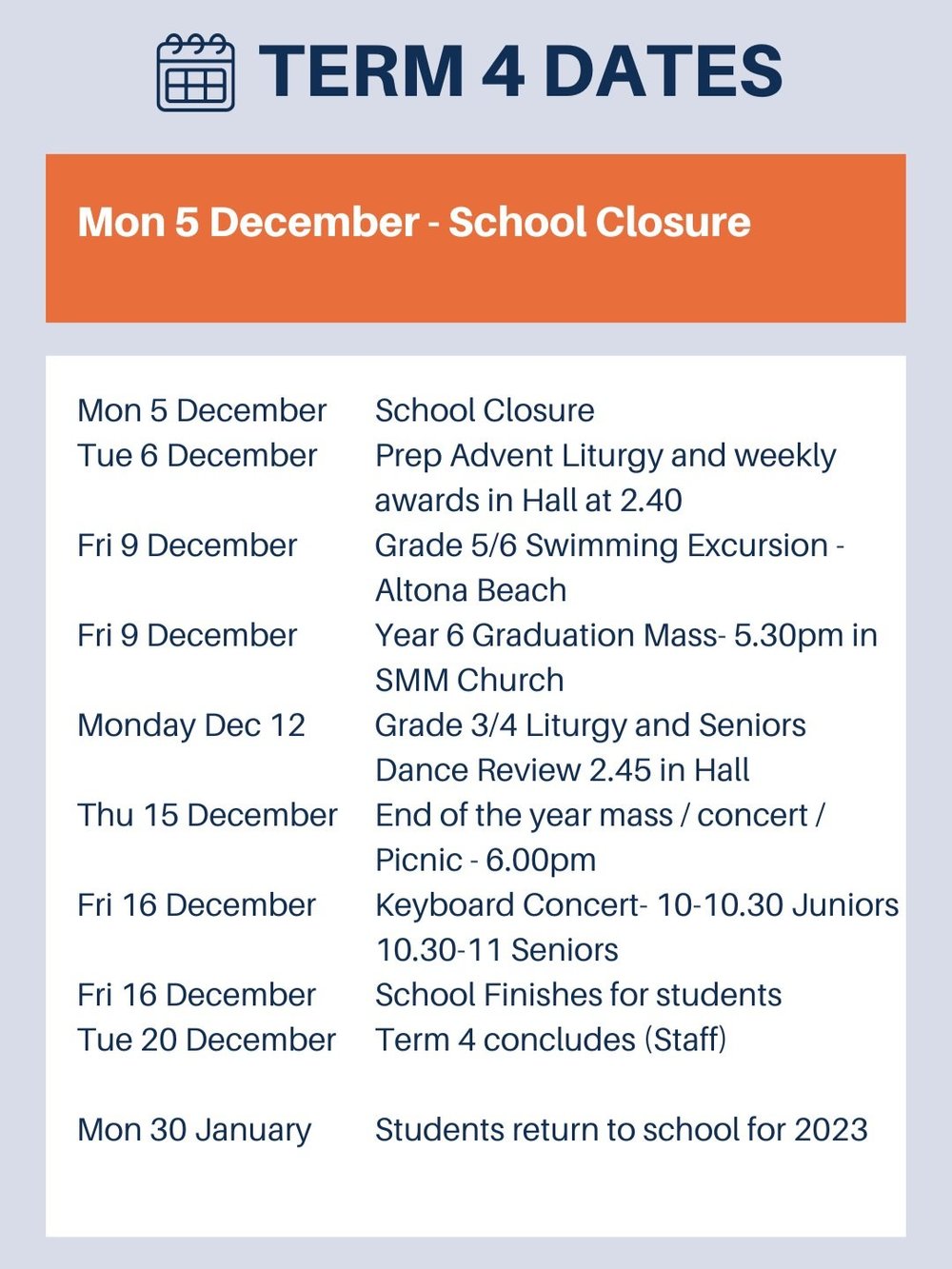 Newsletter Term 4, Week 9 2022 — St Margaret Mary's Spotswood