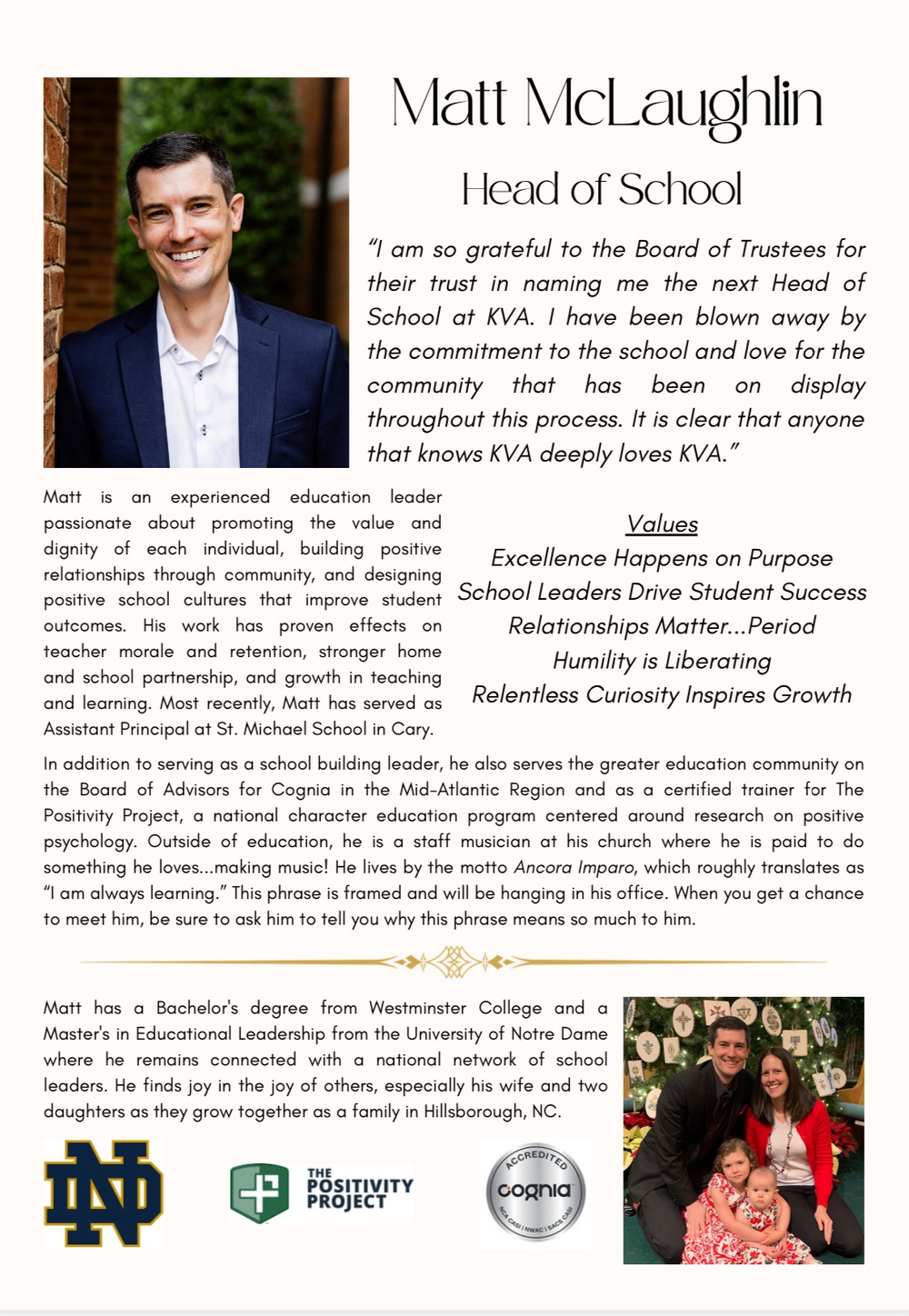 Welcome Matthew McLaughlin, KVA Head of School — Kerr-Vance Academy