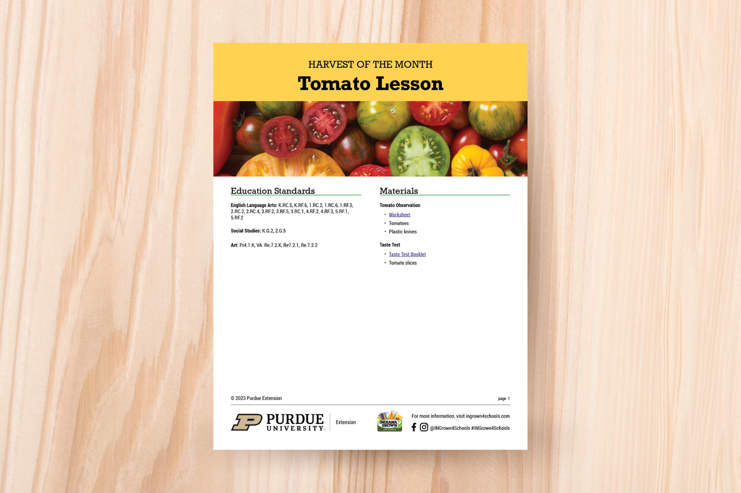 Tomato Lesson ・ Indiana Grown for Schools