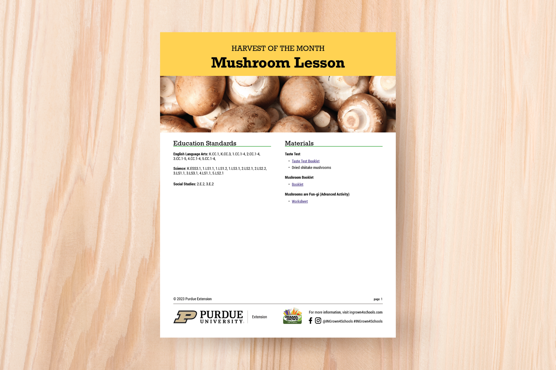 Mushroom Lesson ・ Indiana Grown for Schools