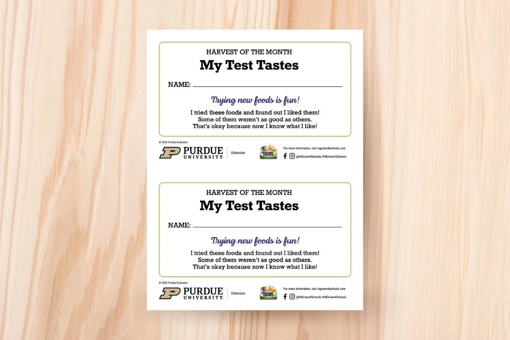 Taste Test Booklet ・ Indiana Grown for Schools