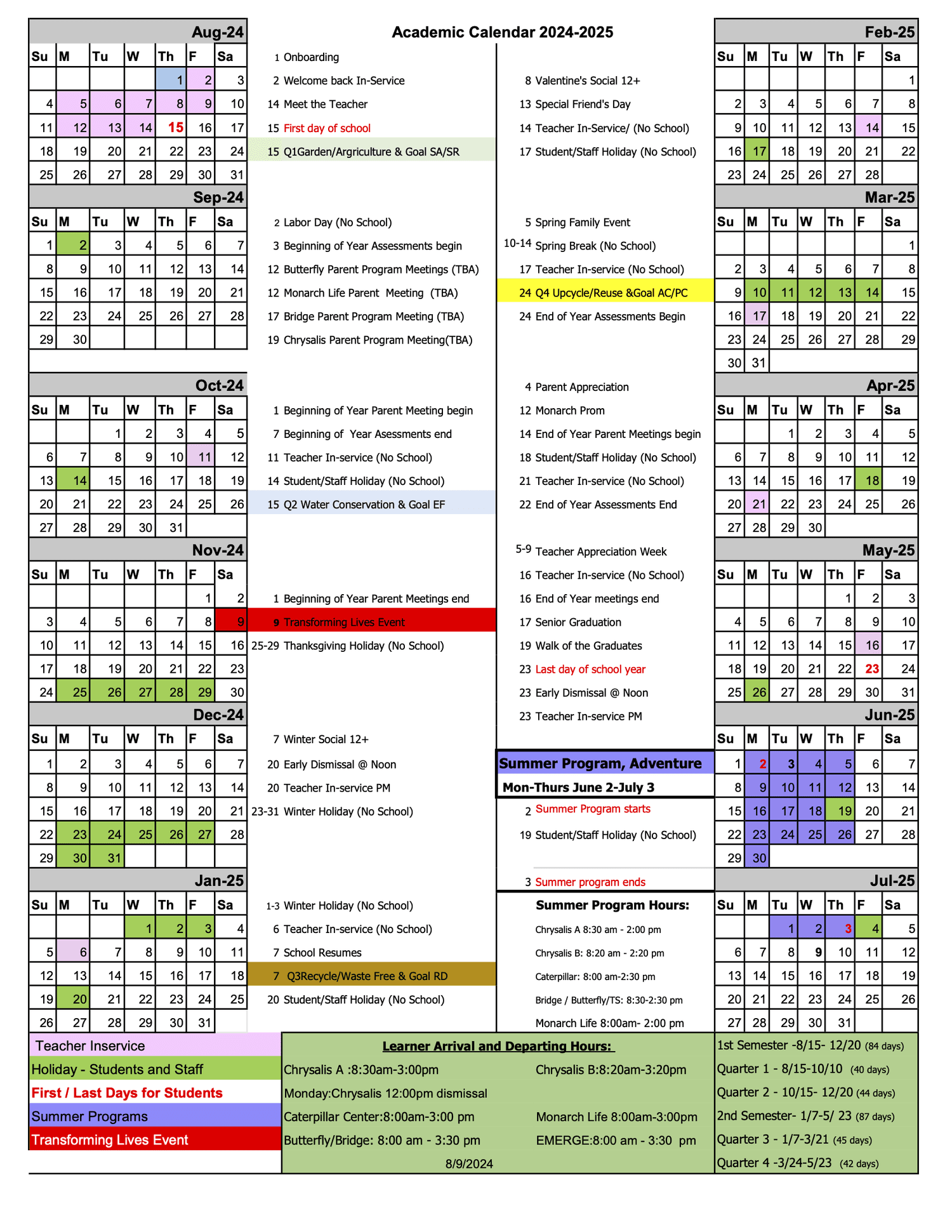 Calendar — The Monarch School and Institute