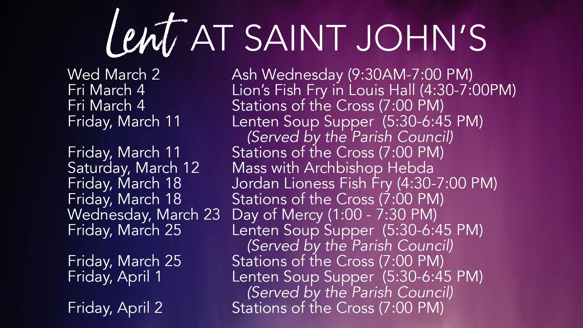 Lent at Saint John the Baptist — SJB