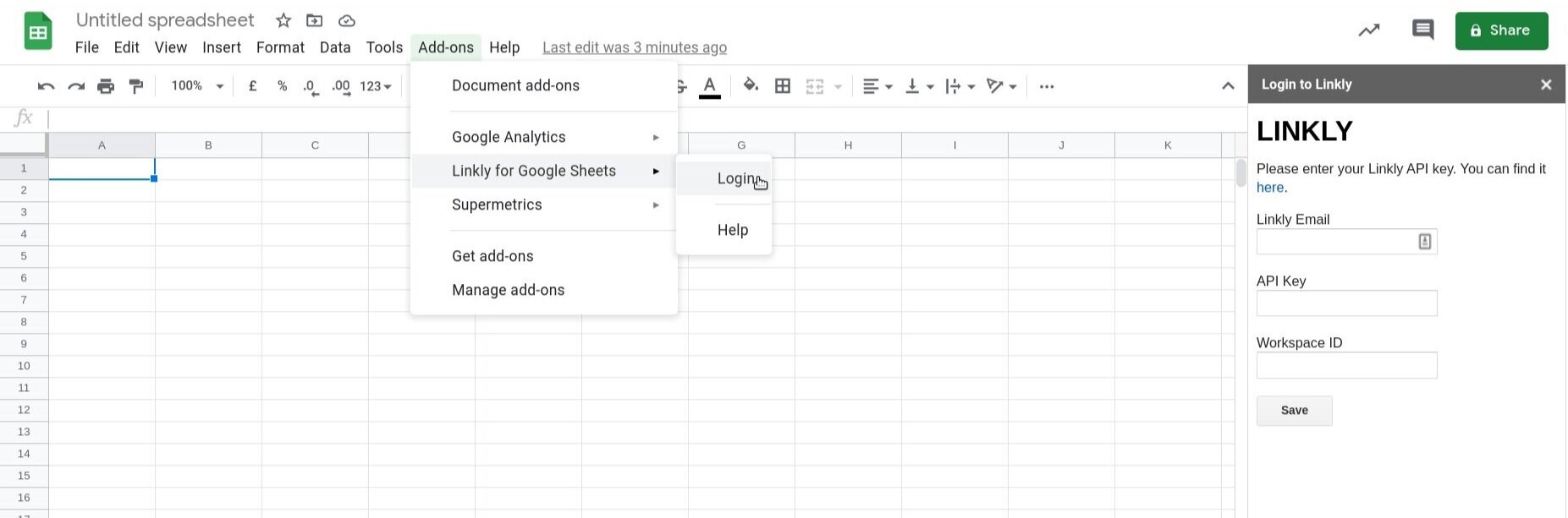 Google Sheets Addon — Linkly