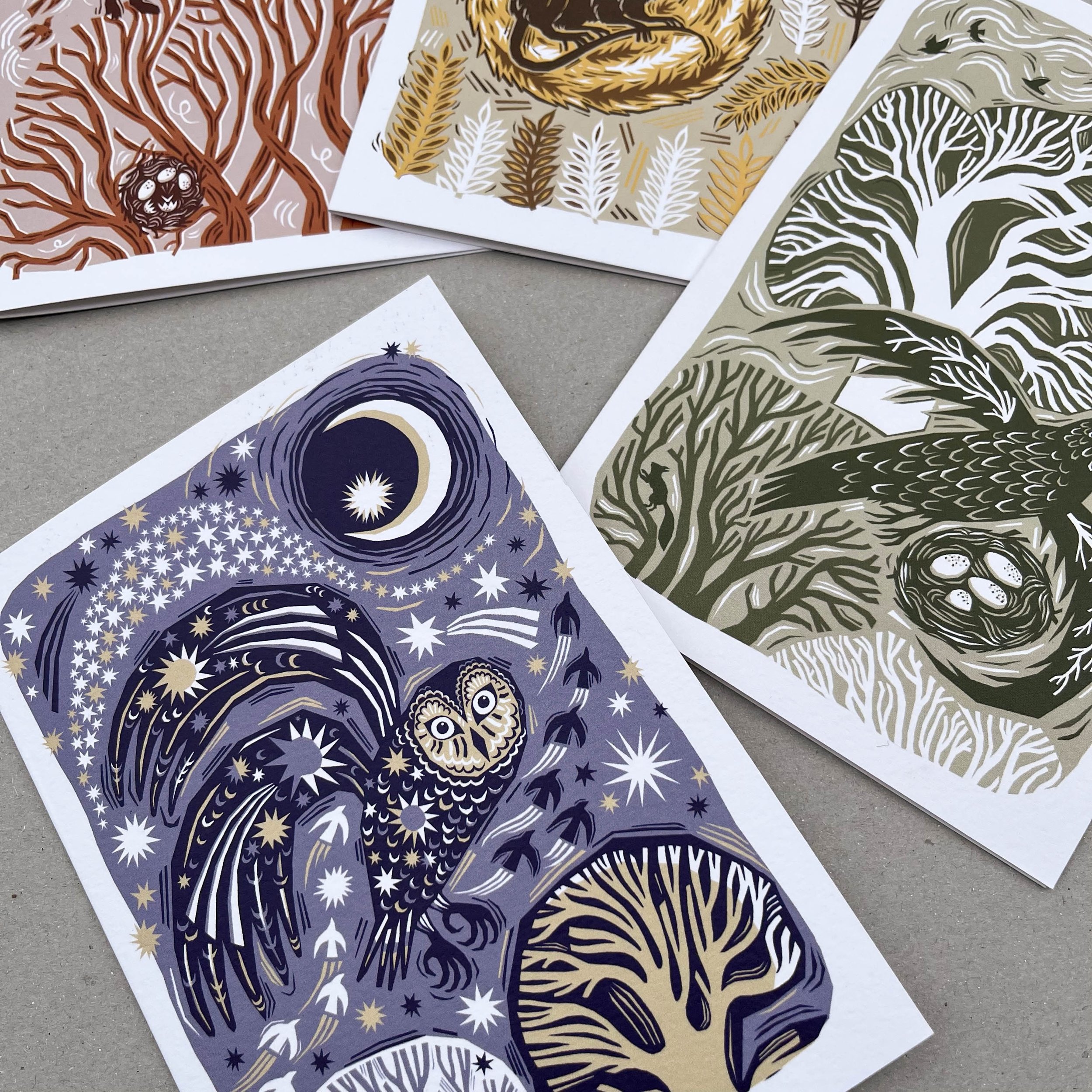 A set of four seasonal greetings cards designed by Folded Forest ...