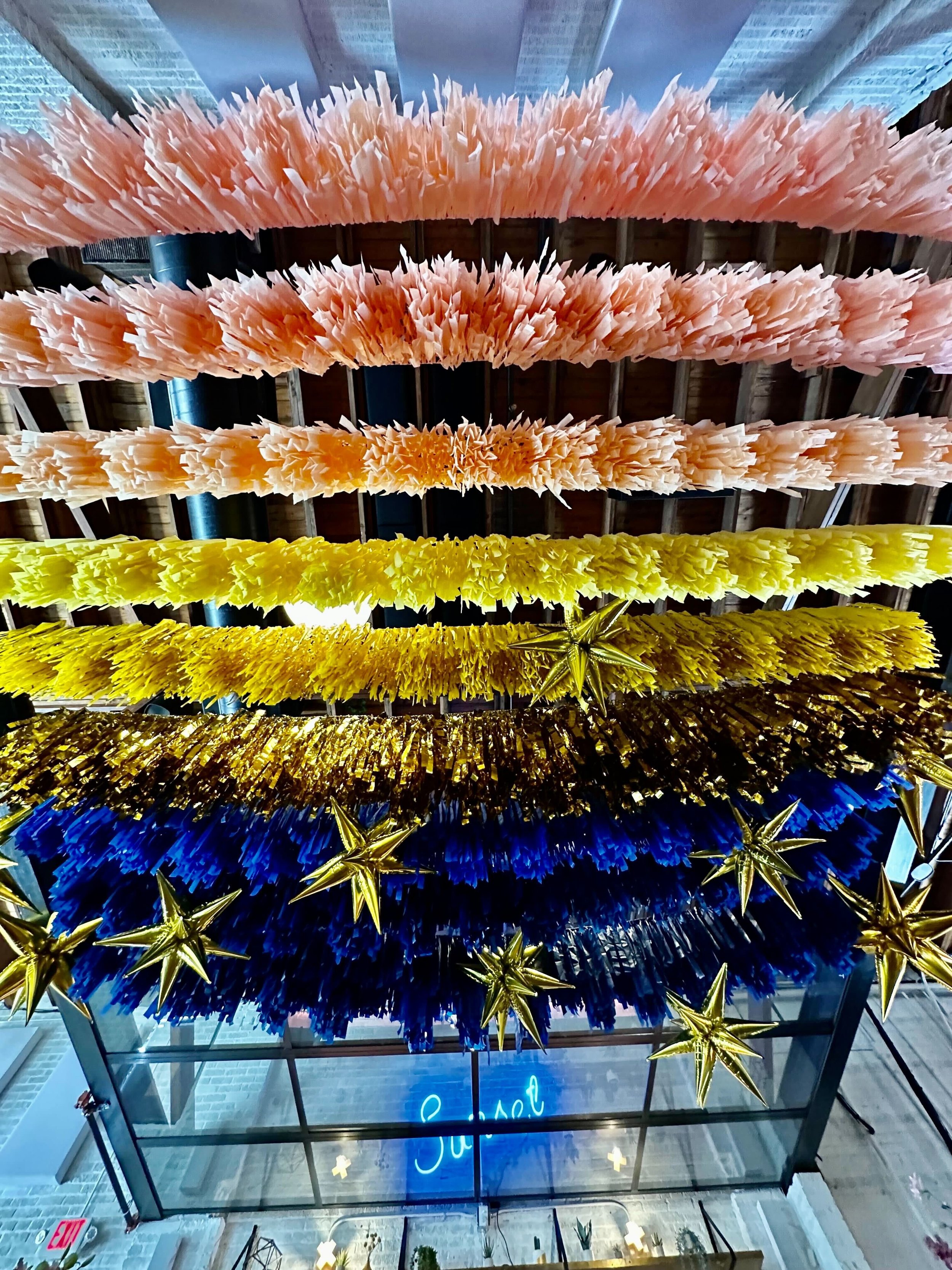 Sunset Room Streamer Installations — Pop & Drop