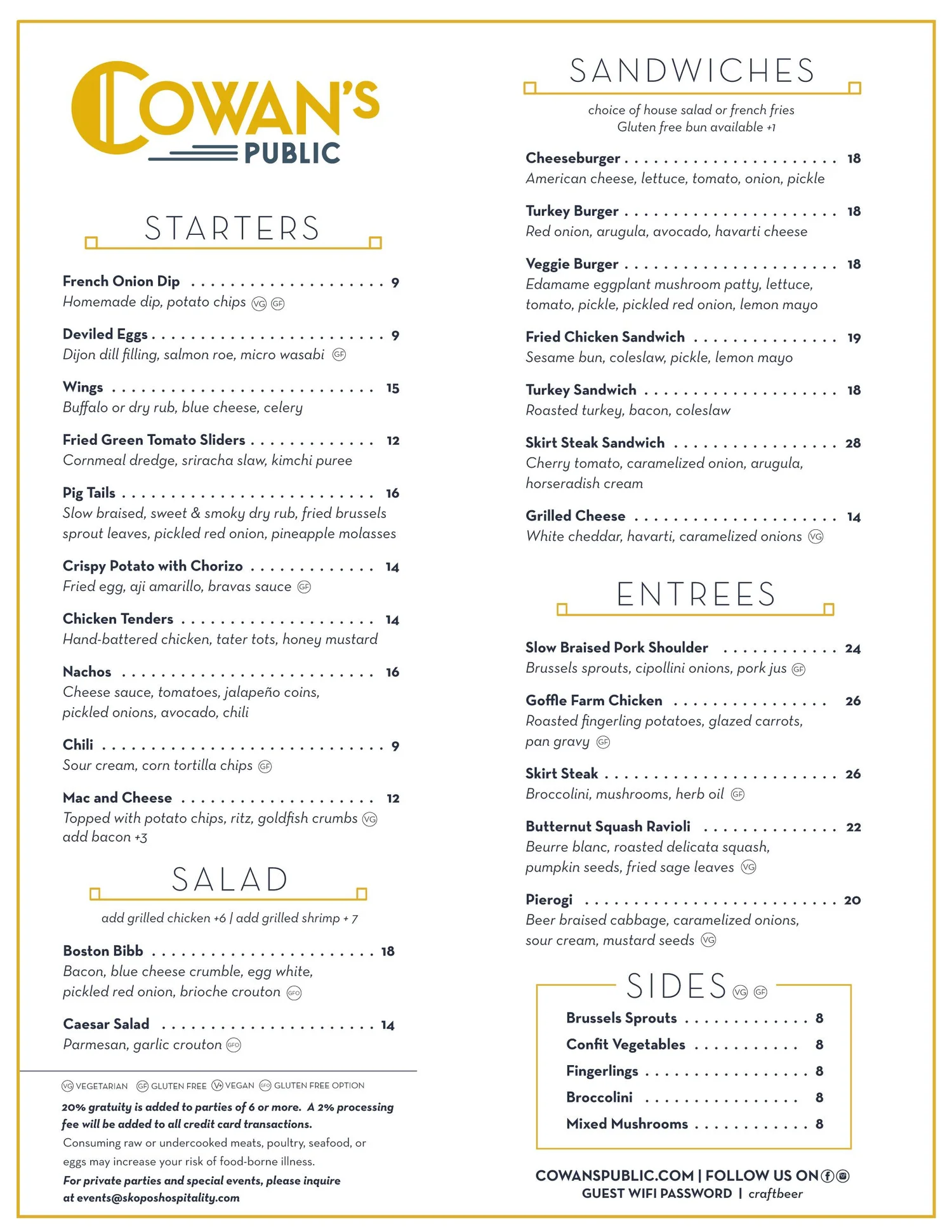 Dinner — Cowan's Public