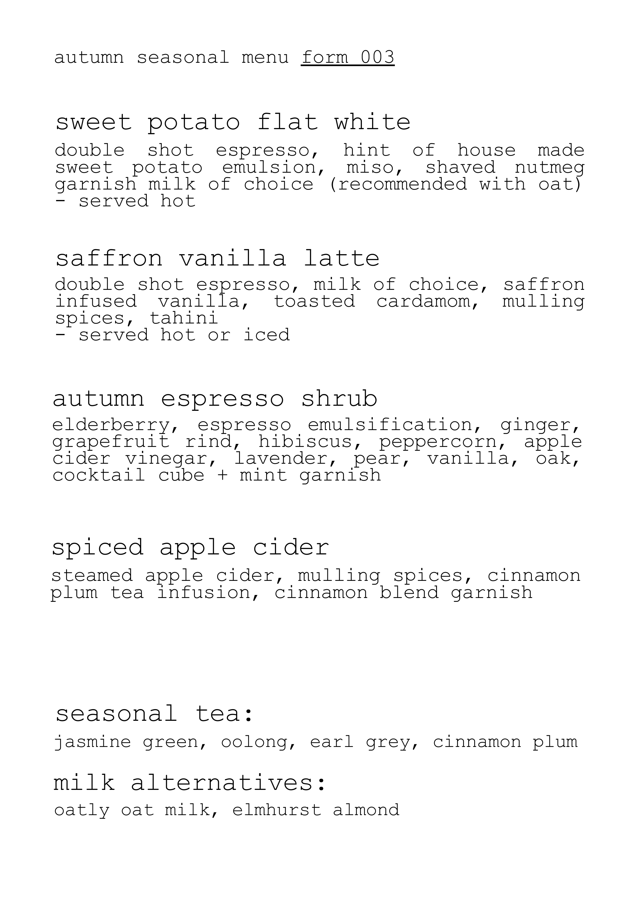 SEASONAL MENU — Iris