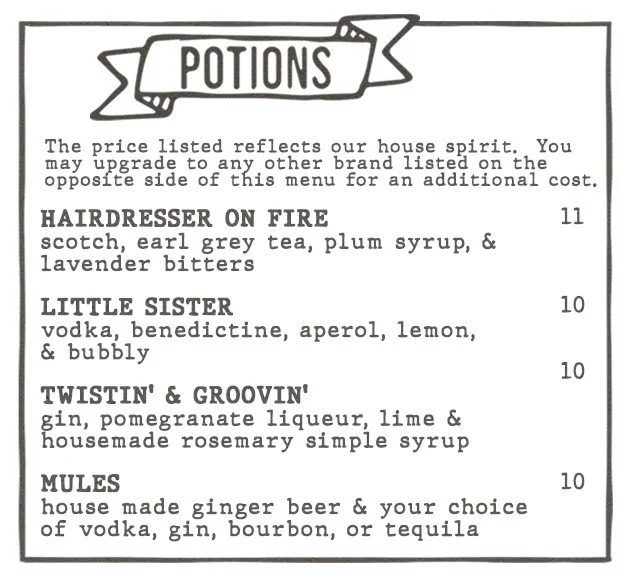 Drink Menu — Spirits Tavern
