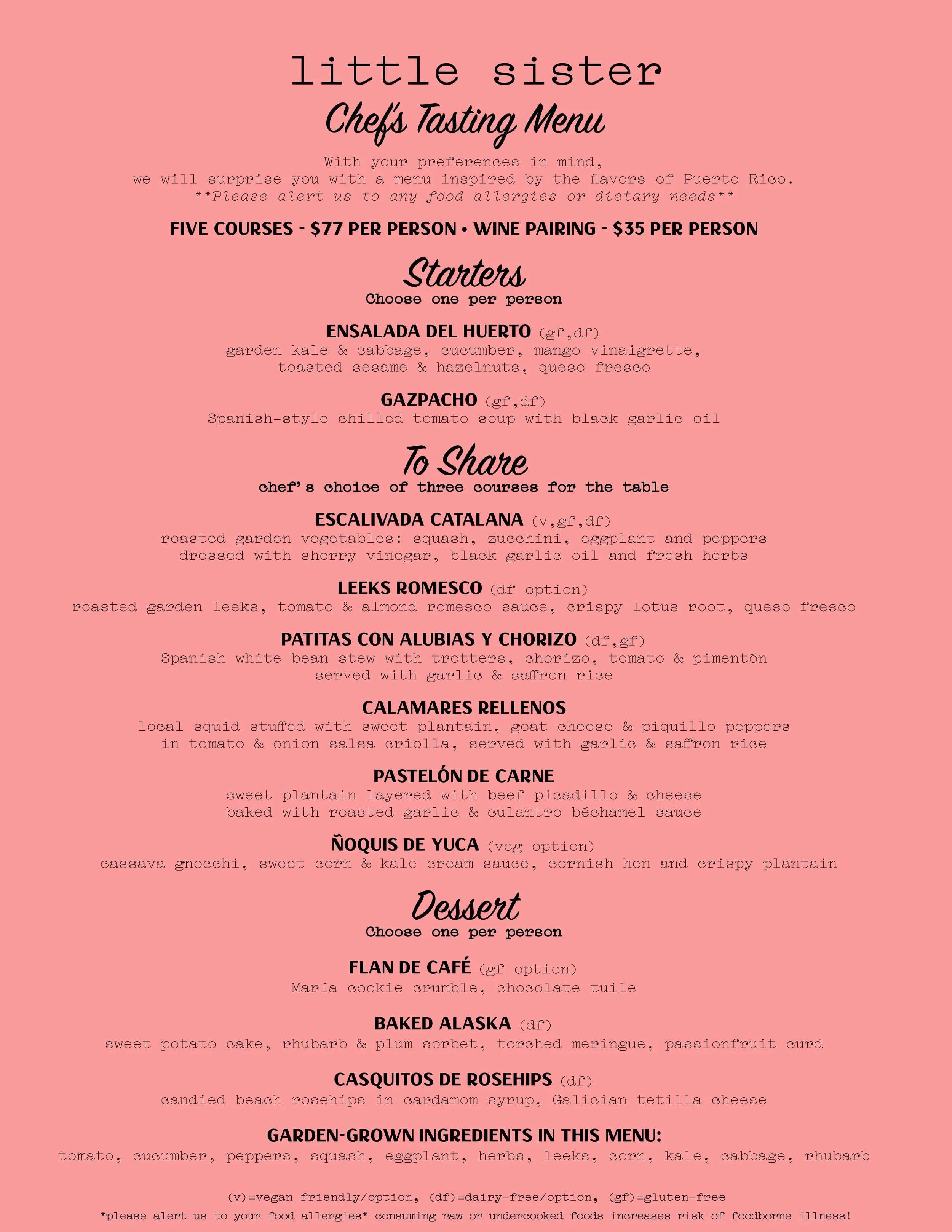 Menus — Little Sister