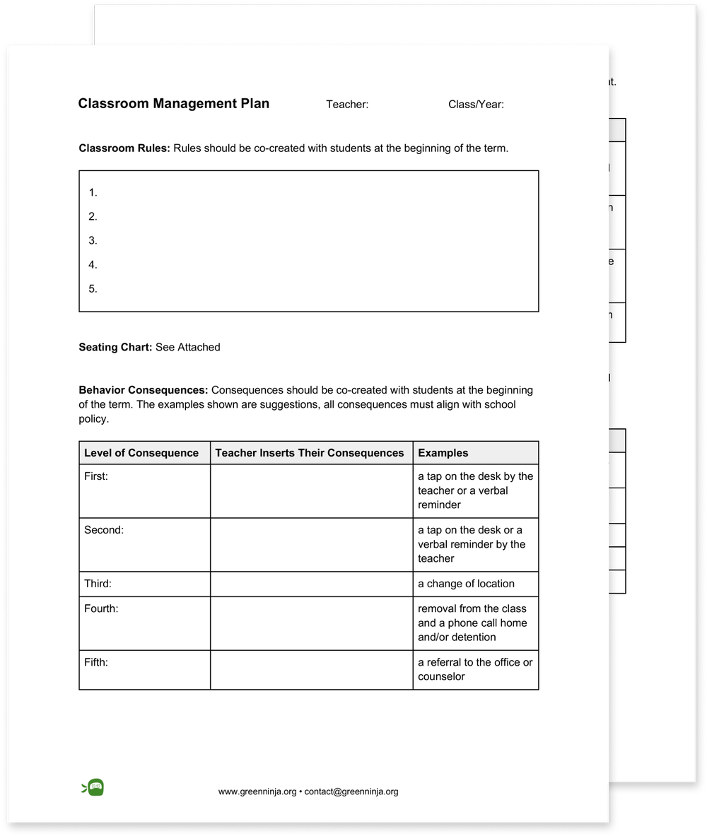 Middle School Classroom Management Plan — Green Ninja