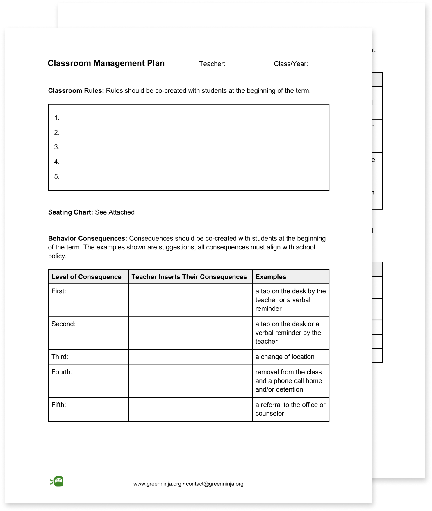 Middle School Classroom Management Plan — Green Ninja