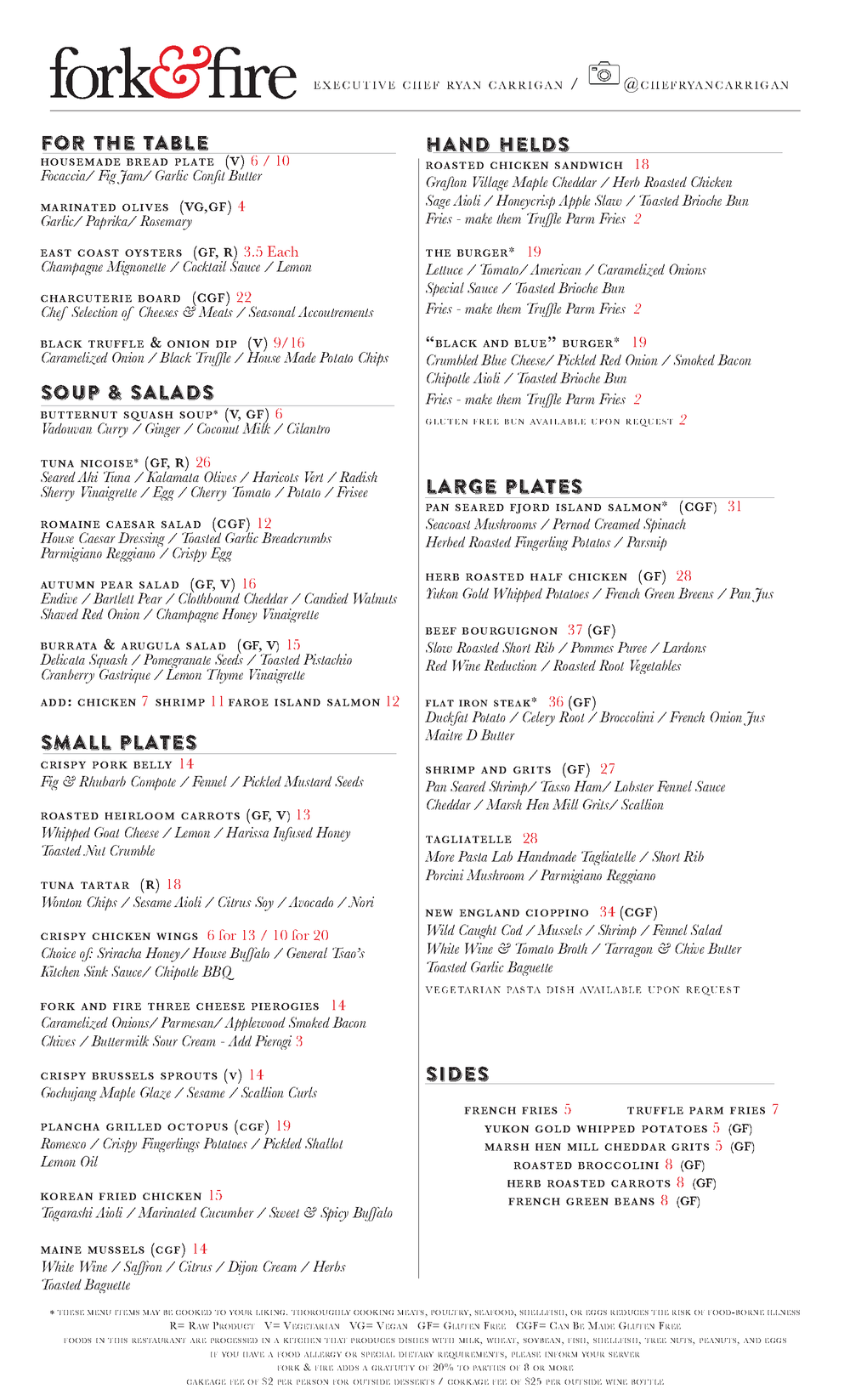 Dinner Menu — fork & fire