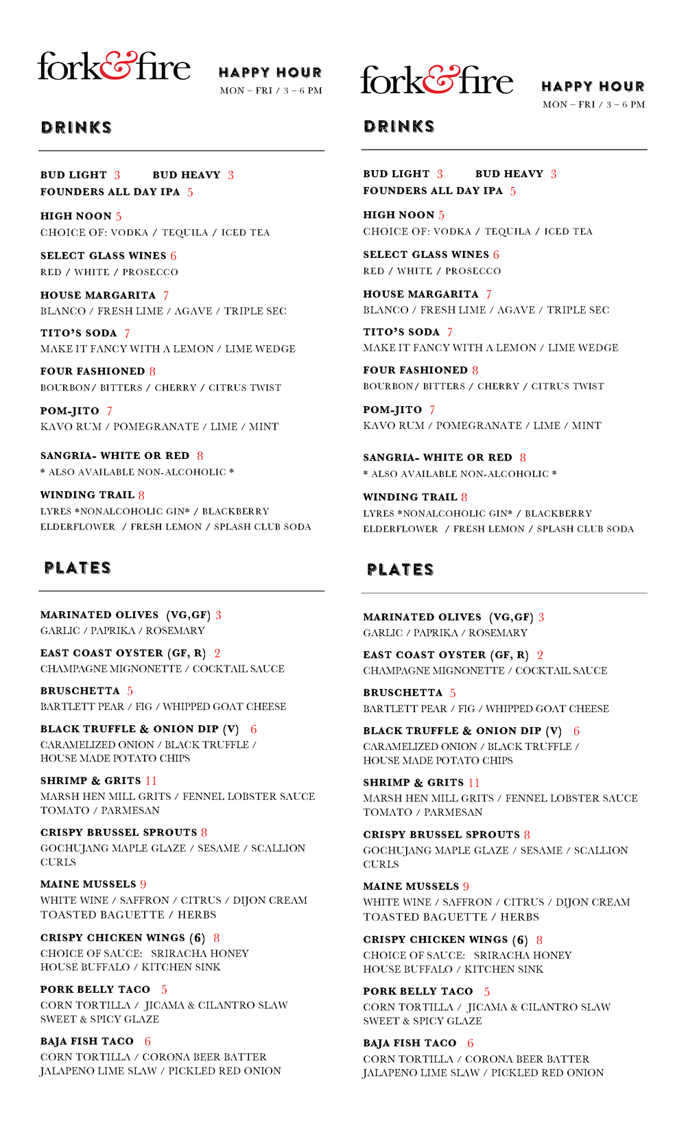 Happy Hour Menu — fork & fire