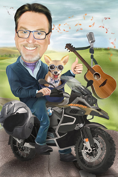 Musical Motorbike Rider Caricature — DrawMe.com.au