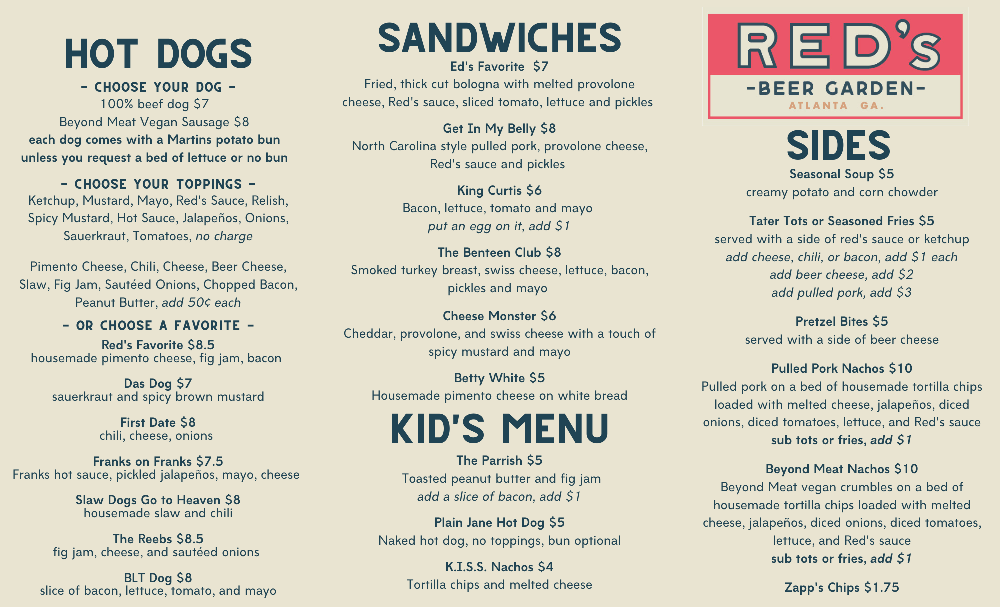 Beer Menu — red's beer garden