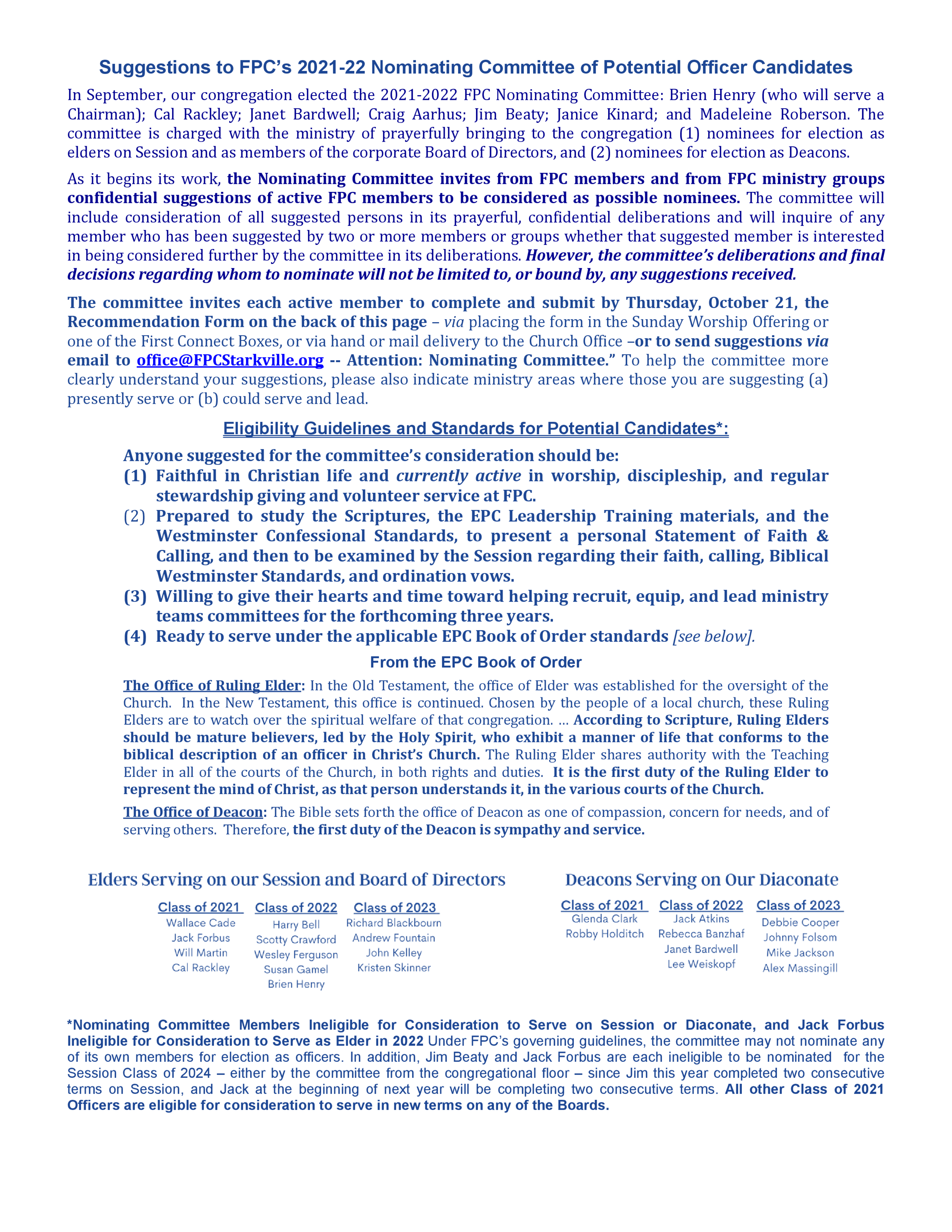 Suggestions for Officer Nominations Form — First Presbyterian Church ...
