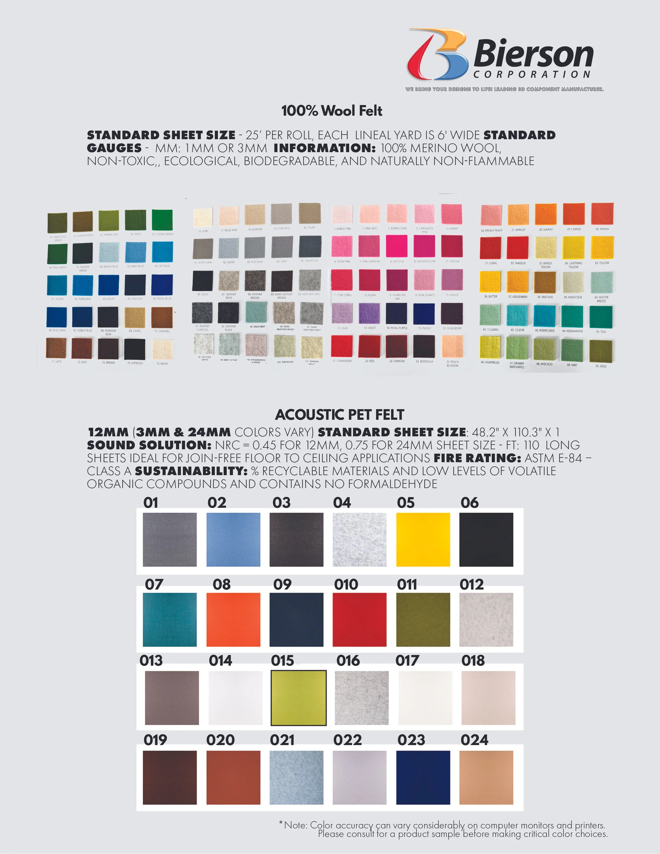 Wool Felt and Acoustic PET Felt — Bierson Corporation: Domestic Quality ...