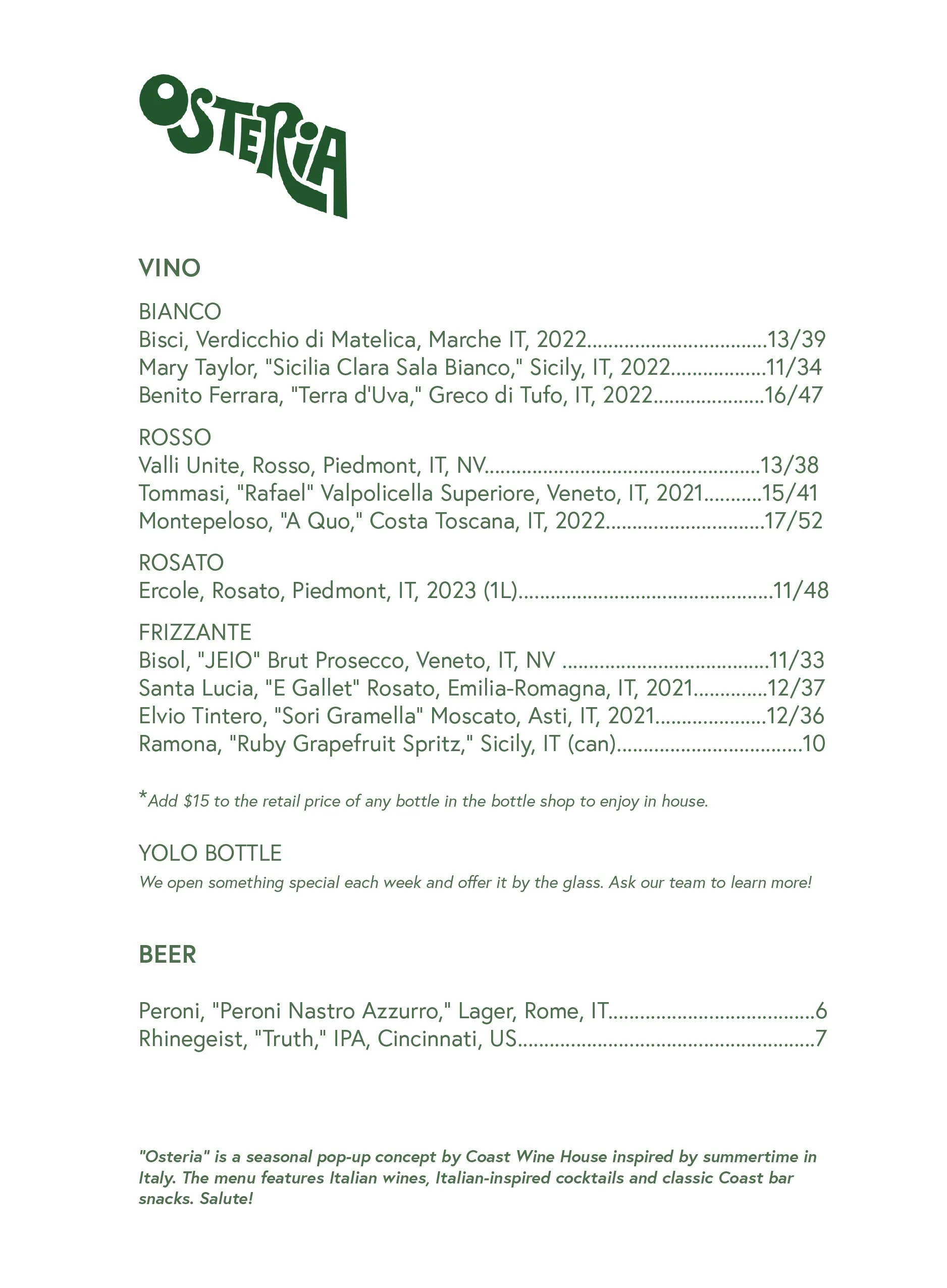 Bar & Kitchen Menu — Coast Wine House