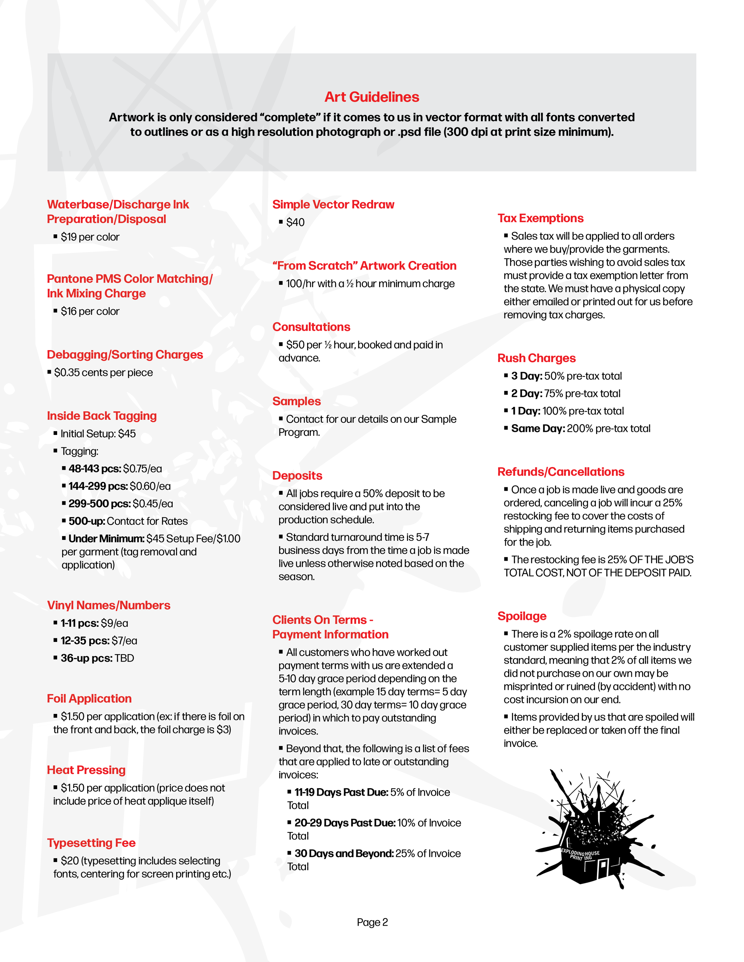 Pricing — Exploding House Screen Printing