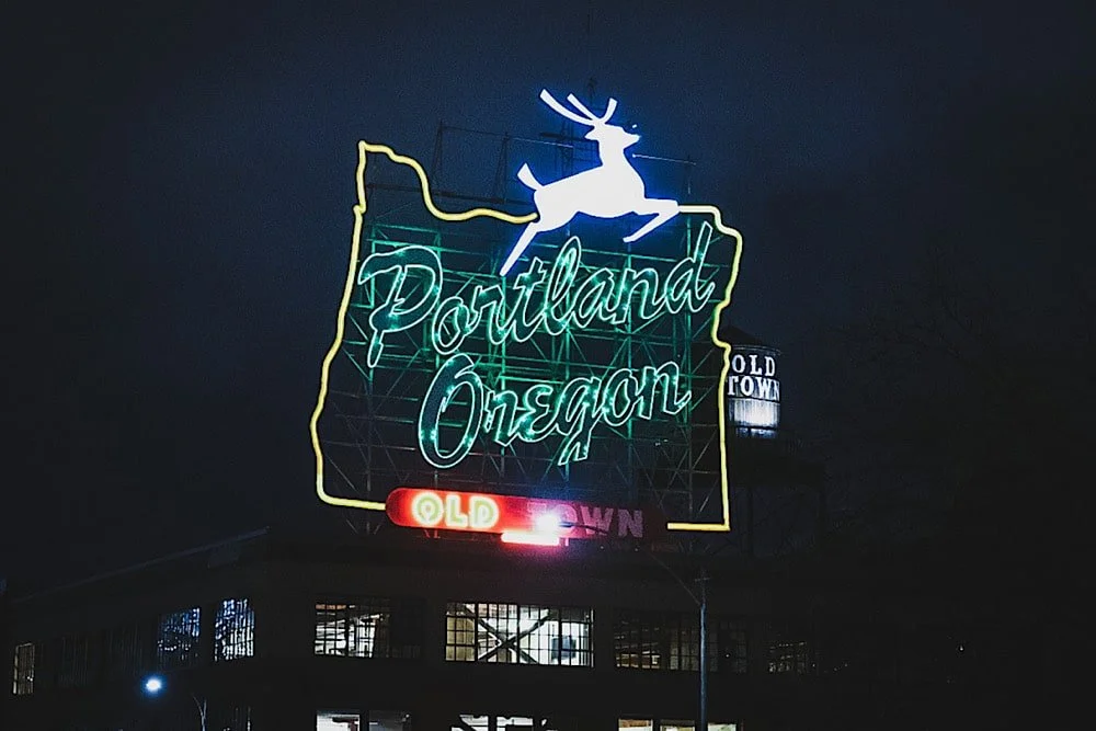 Portlandia Statue Night