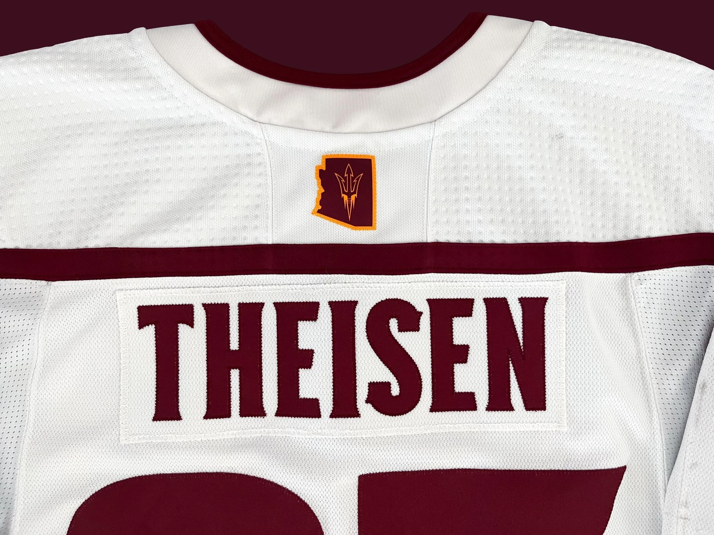 Colin Theisen 2021-2022 Arizona State Sun Devils Hockey White Set Game Worn Jersey — Desert ...