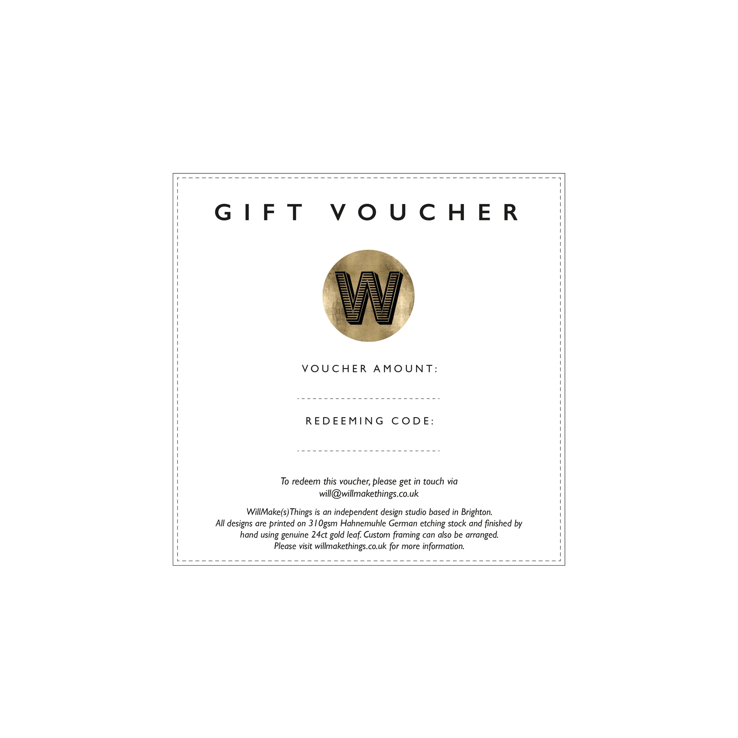 Physical Gift Voucher — WillMake(s)Things