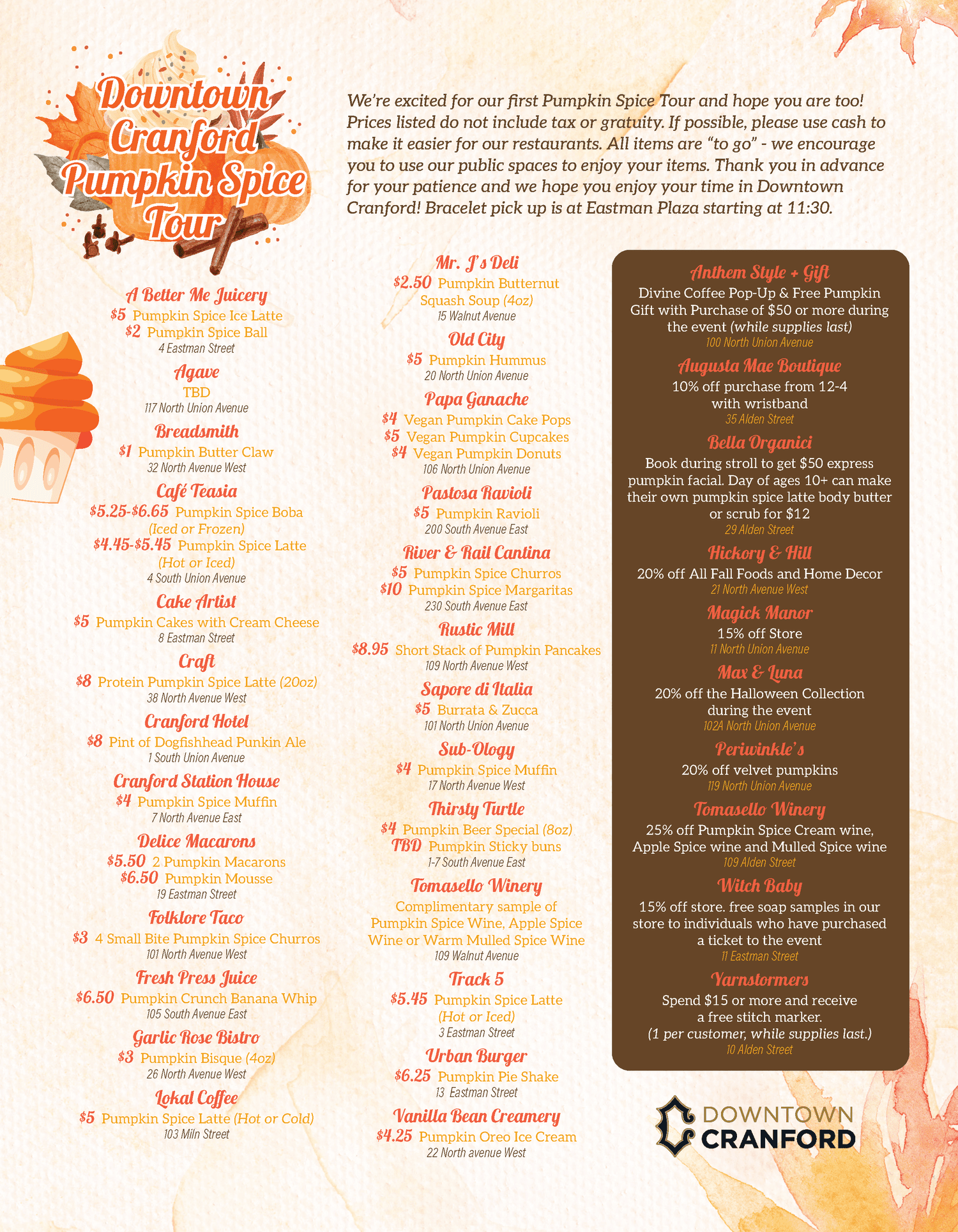 Important Update for Pumpkin Spice Tour Ticket Holders - Downtown Cranford
