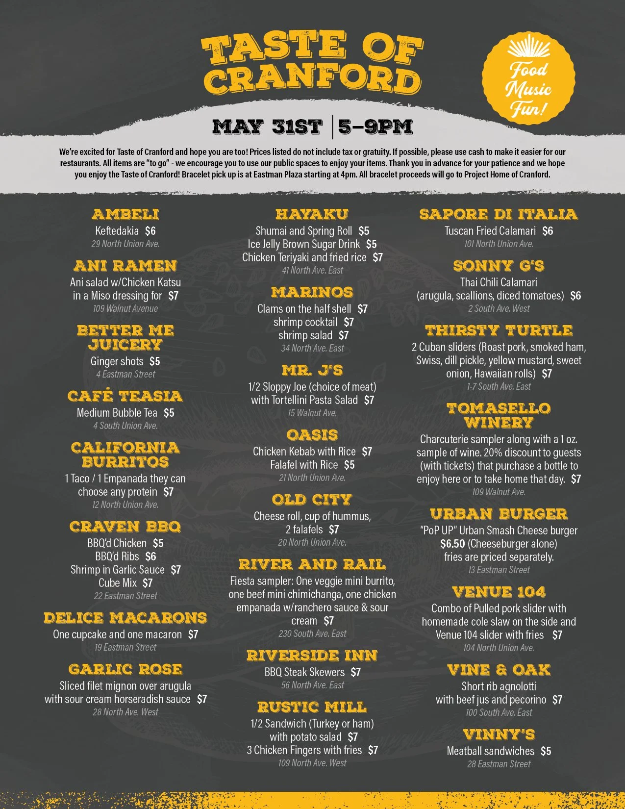 The Menu for Taste of Cranford Is Out - Get Your Tickets Now ...