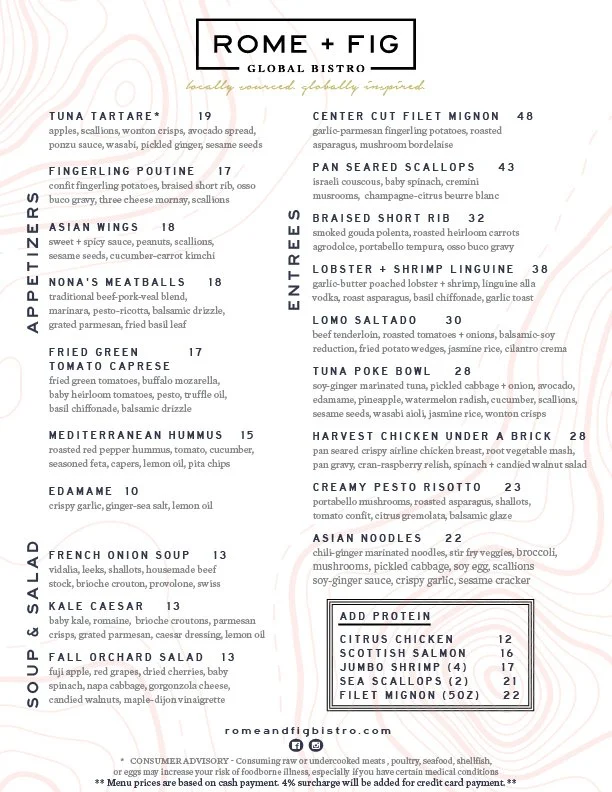 Dinner Menu — Rome & Fig
