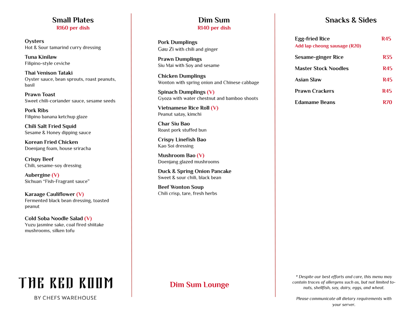 Menu: The Red Room — Chefs Warehouse