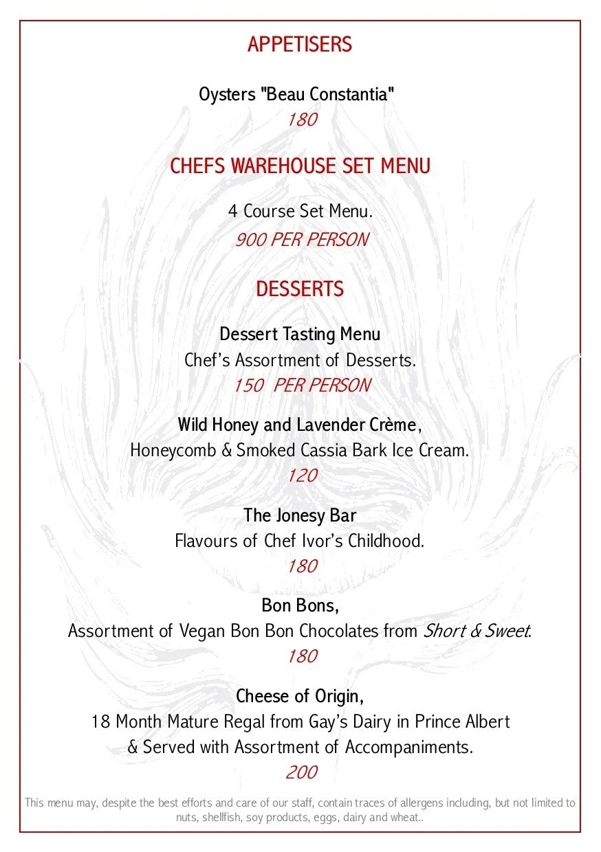 Beau Constantia menu — Chefs Warehouse