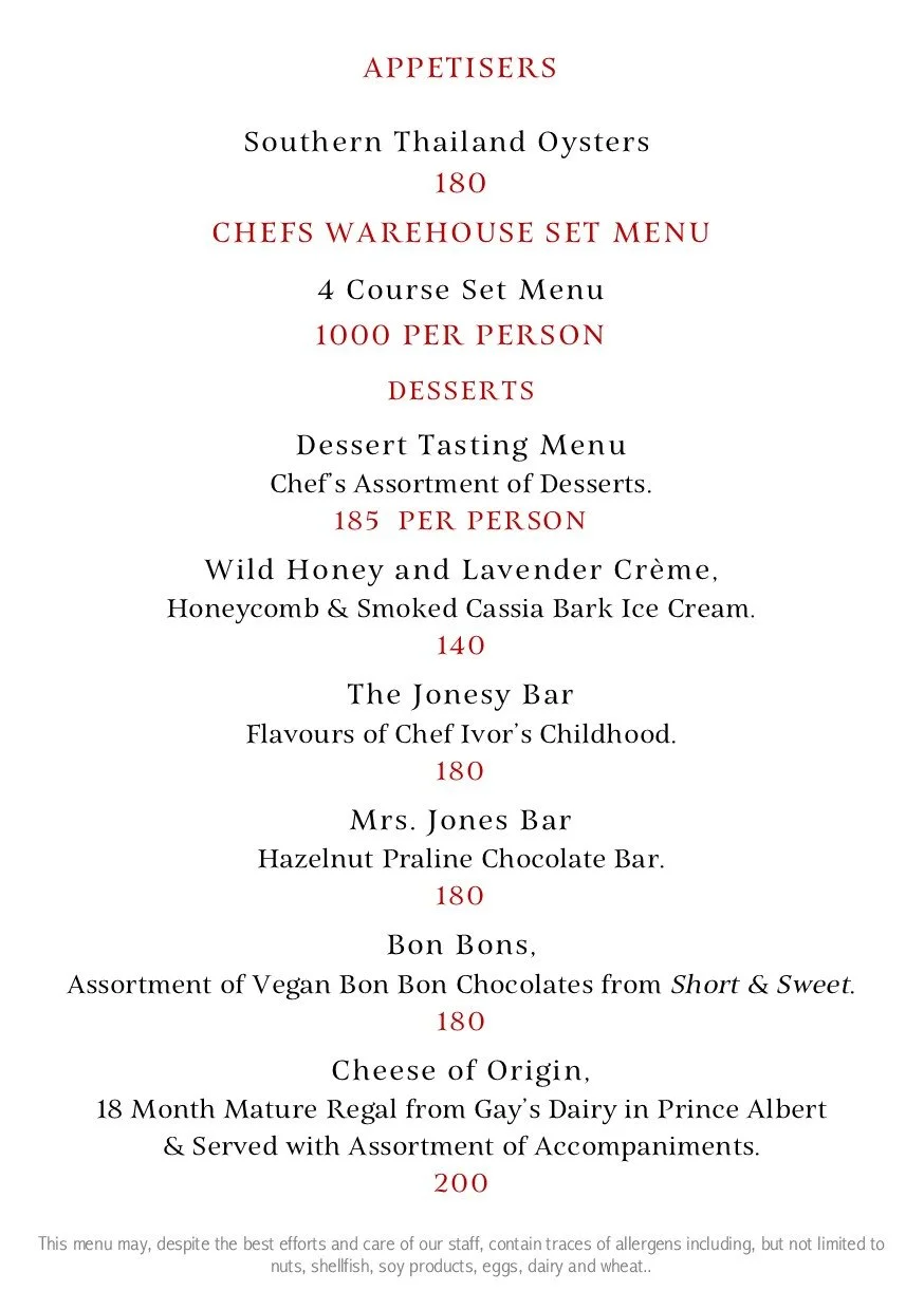 Beau Constantia menu — Chefs Warehouse