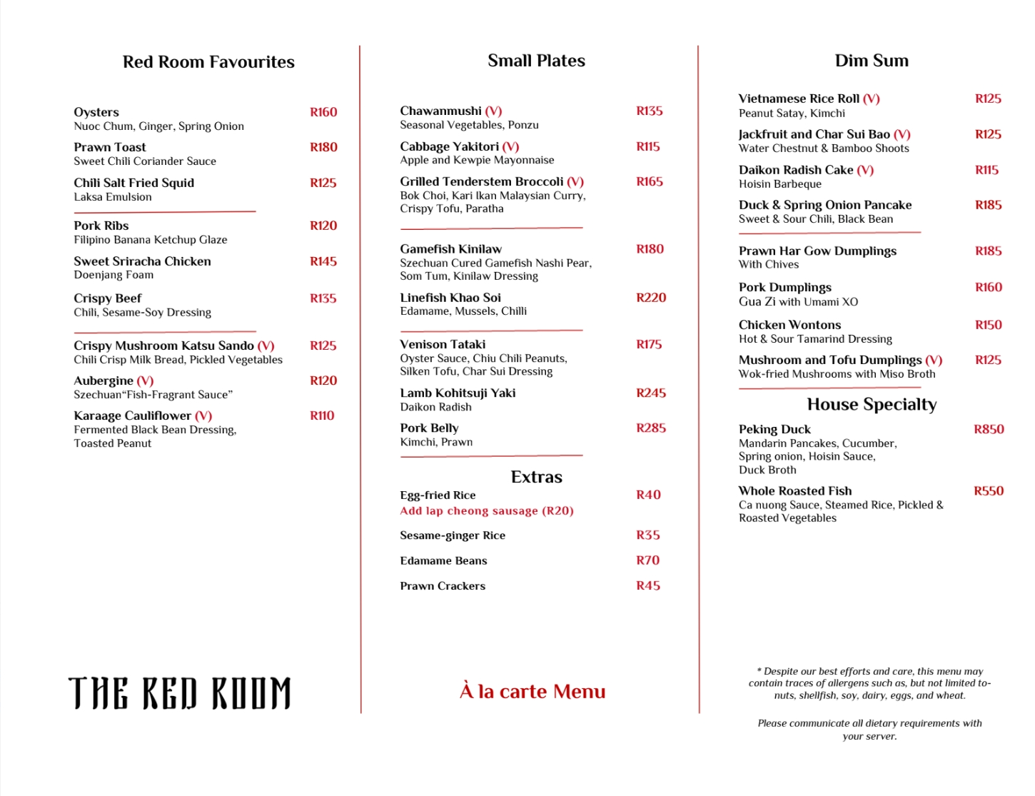 Menu: The Red Room — Chefs Warehouse