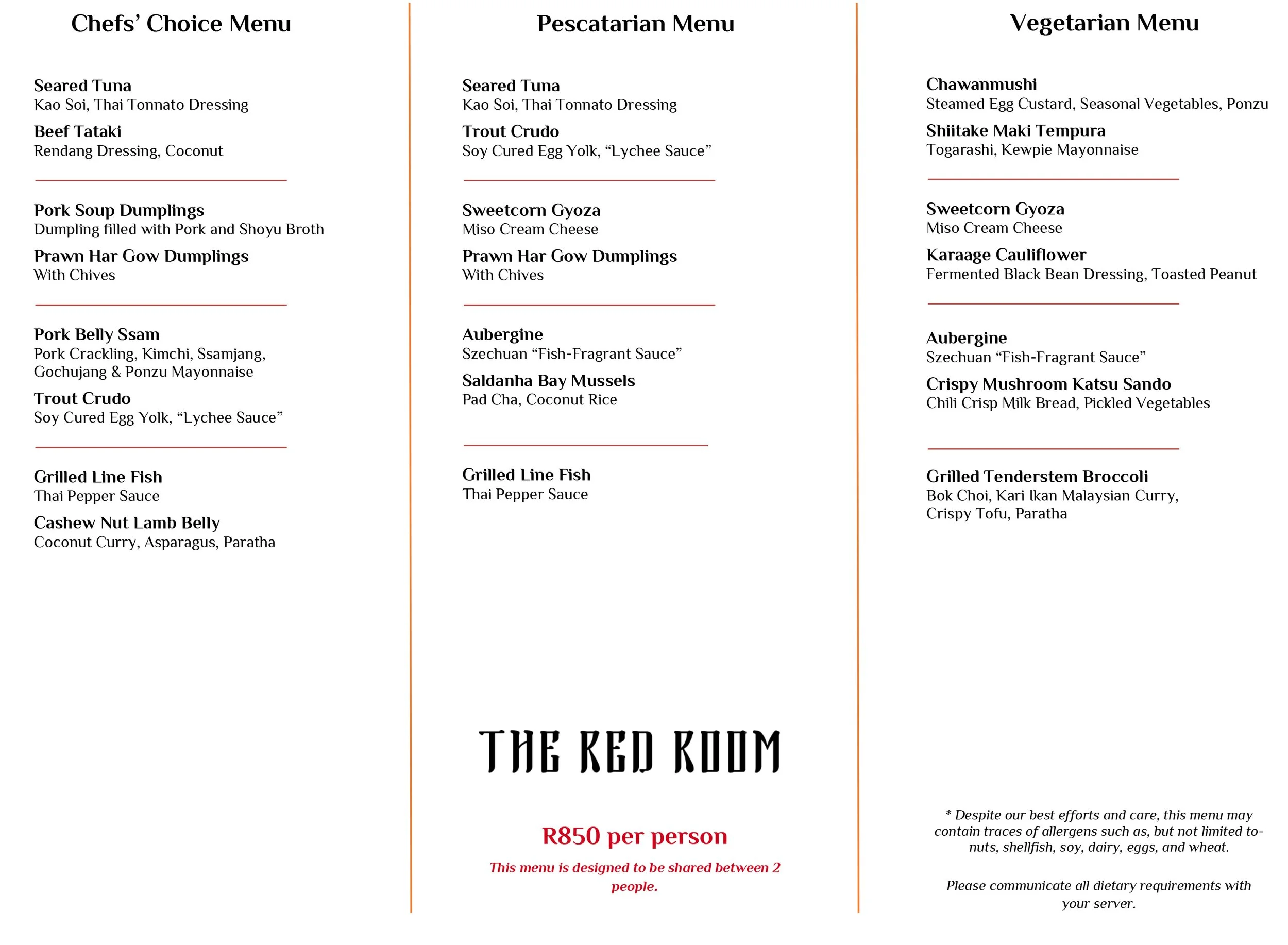 Menu: The Red Room — Chefs Warehouse