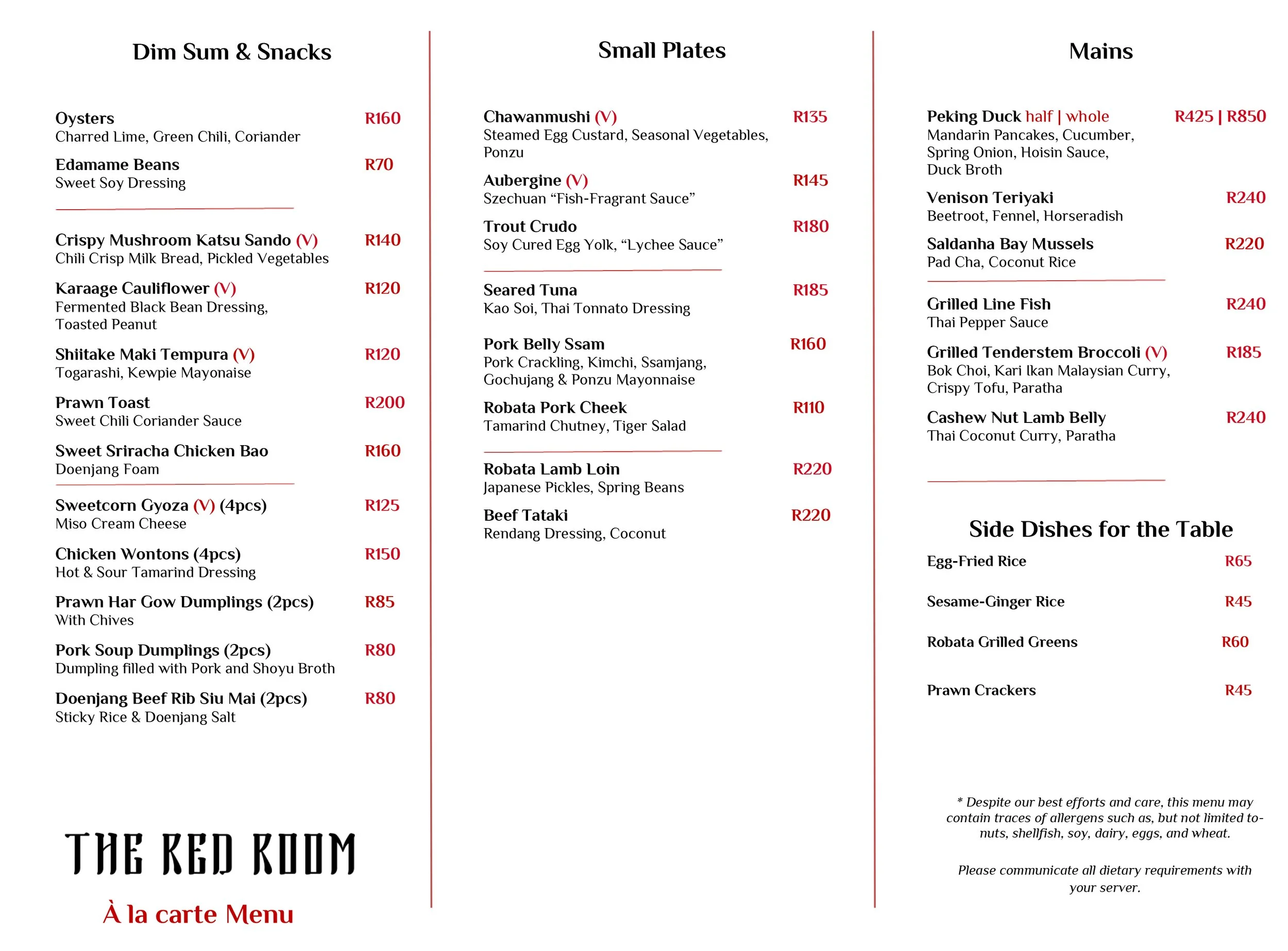 Menu: The Red Room — Chefs Warehouse