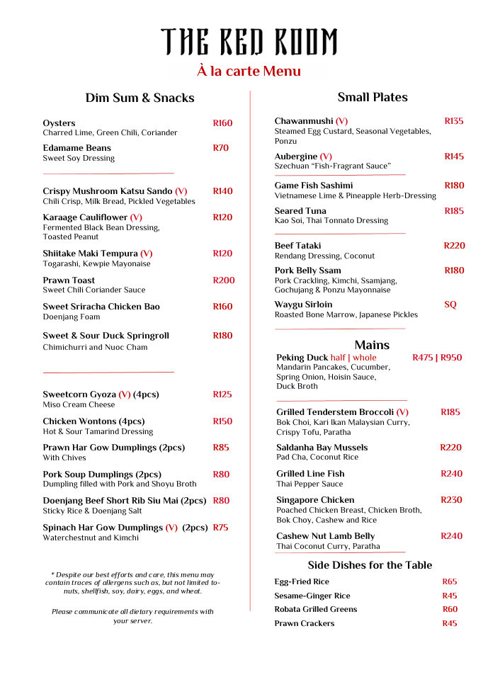 Menu: The Red Room — Chefs Warehouse