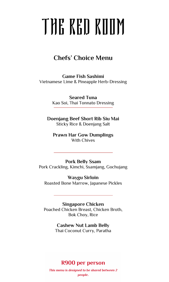 Menu: The Red Room — Chefs Warehouse
