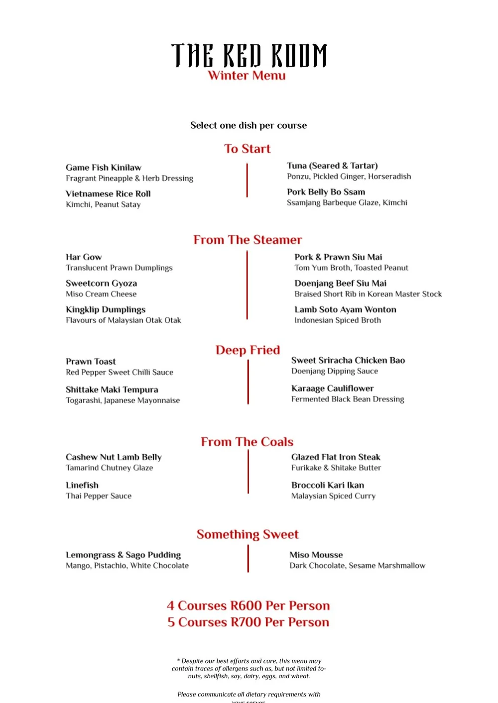 Menu: The Red Room — Chefs Warehouse