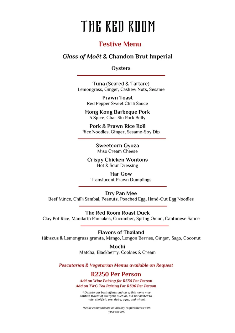 Menu: The Red Room — Chefs Warehouse