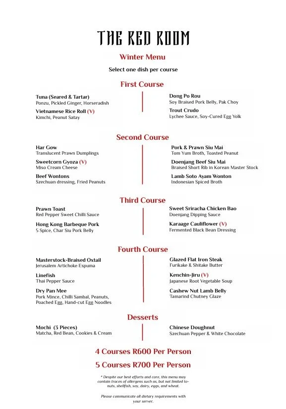 Menu: The Red Room — Chefs Warehouse
