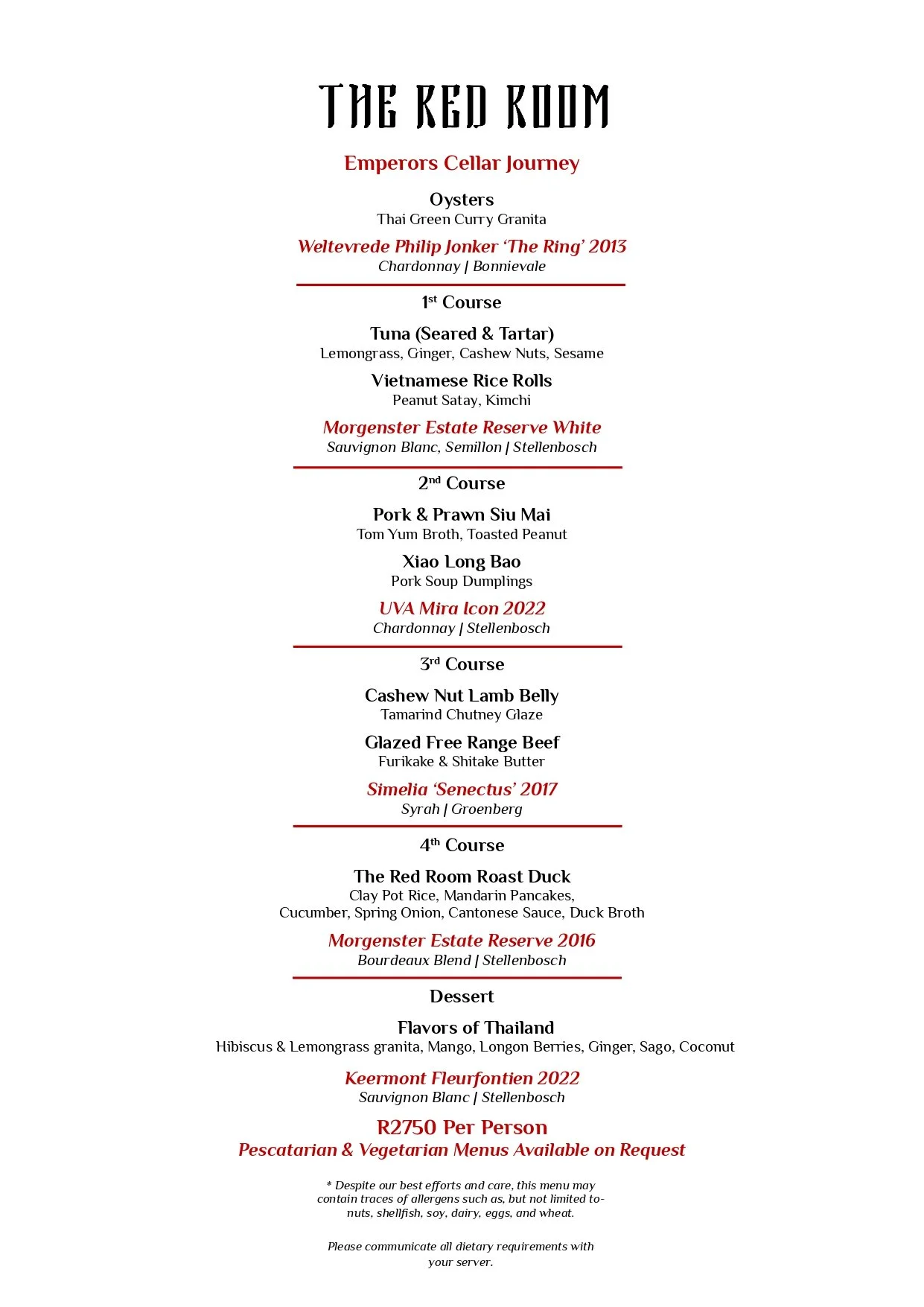 Menu: The Red Room — Chefs Warehouse
