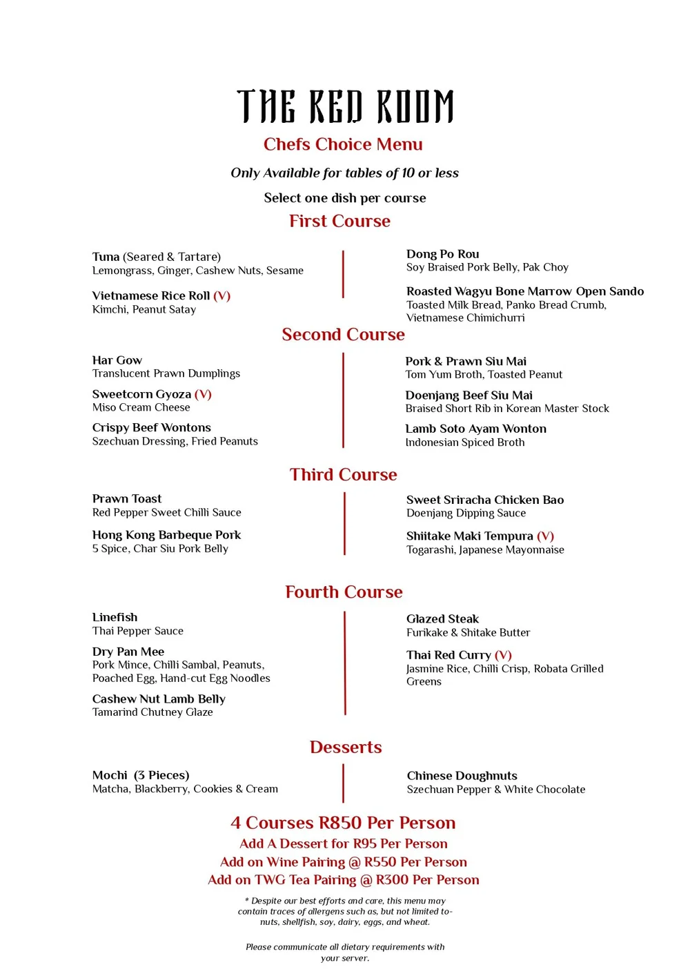 Menu: The Red Room — Chefs Warehouse