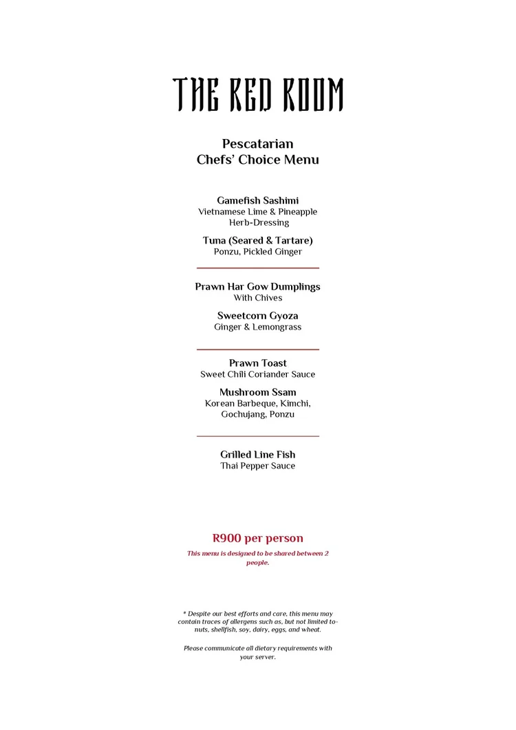 Menu: The Red Room — Chefs Warehouse