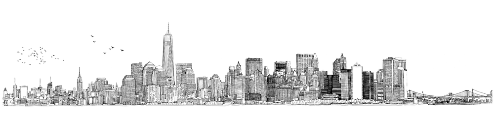 New York Skyline Drawing Outline