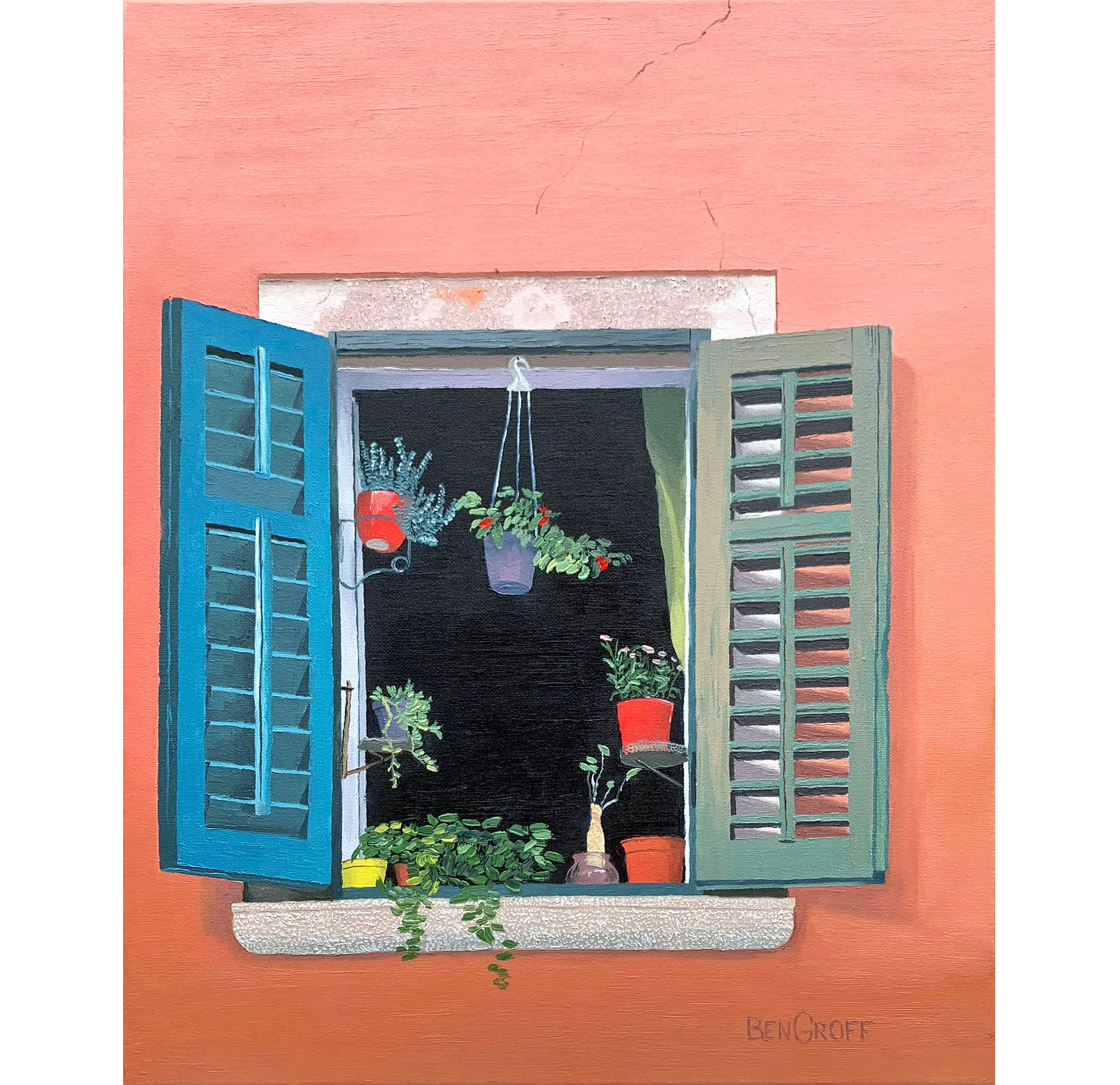 Window With Flower Pots: Rovinj, Croatia — Ben Groff Oil Paintings