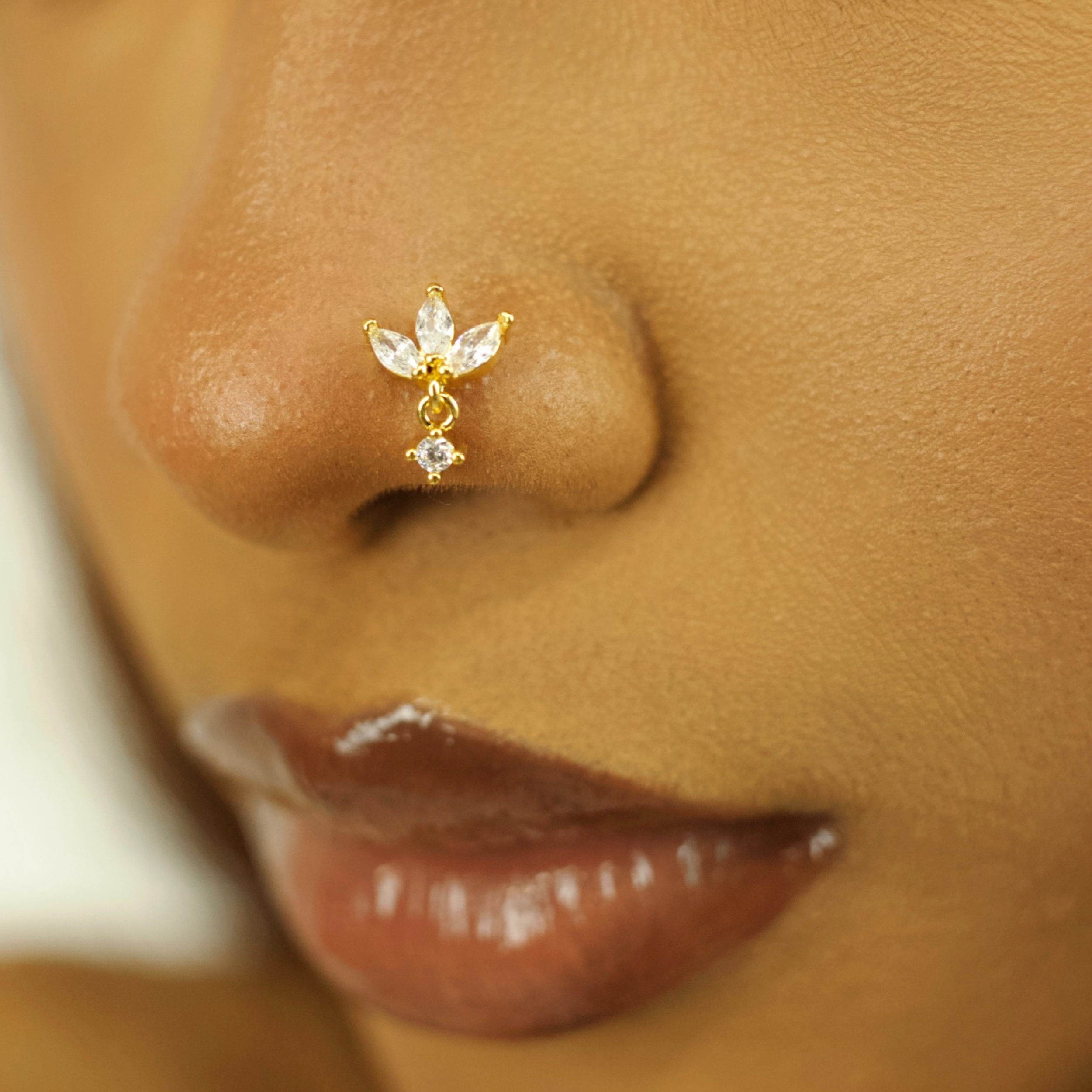 Dangle Lotus Nose Stud Surgical Steel | Hypoallergenic L-Shape Nose ...