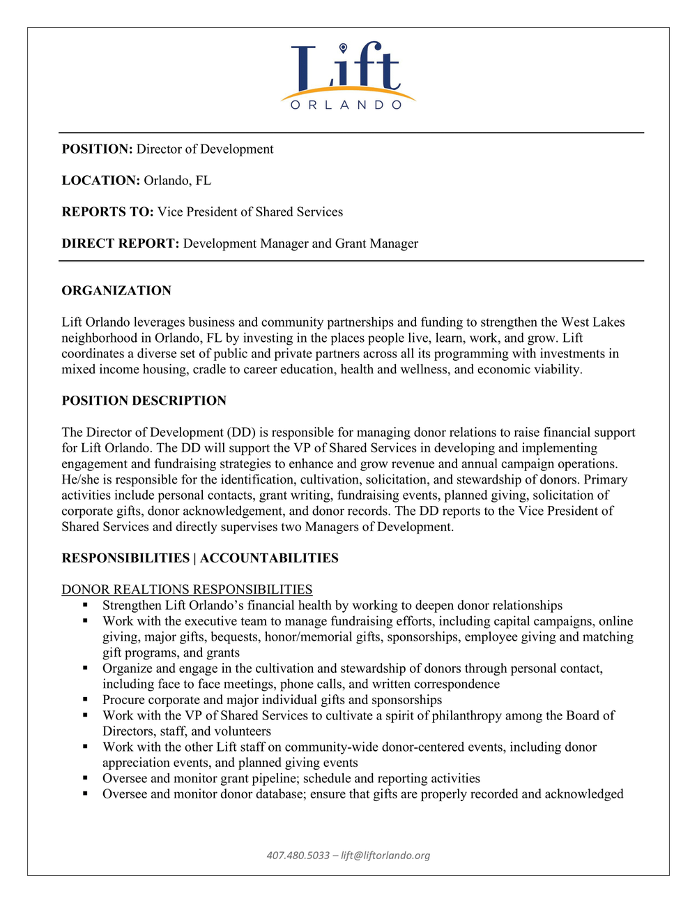 (Closed) Now Hiring: Director of Development — Lift Orlando